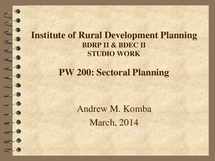 (PDF) Sectoral Planning