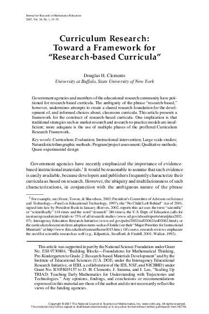 (PDF) 2010-08-23 Clements, 2007, Curriculum research framework