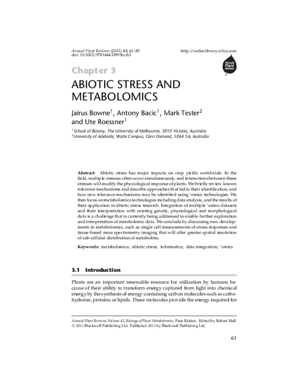 (PDF) ABIOTIC STRESS AND METABOLOMICS