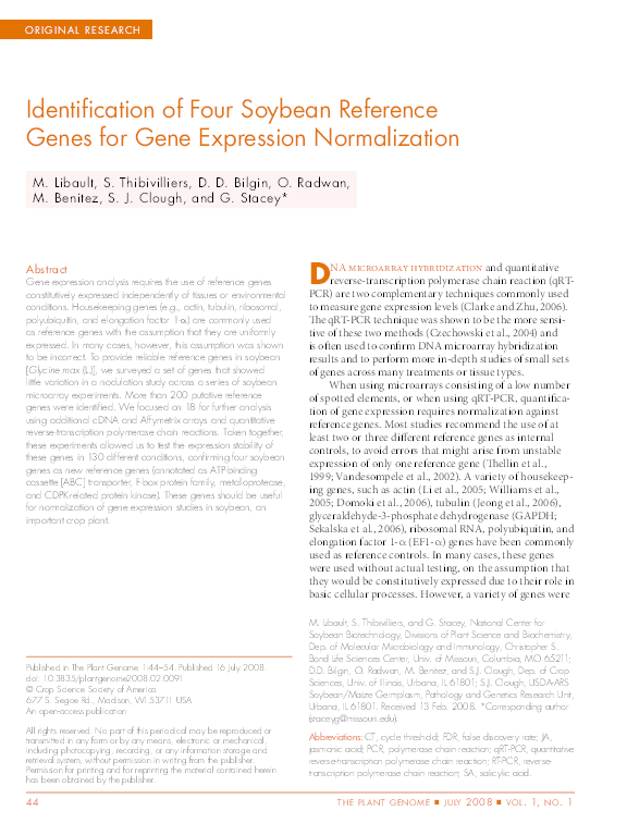 (PDF) Identification of Four Soybean Reference Genes for Gene Expression Normalization