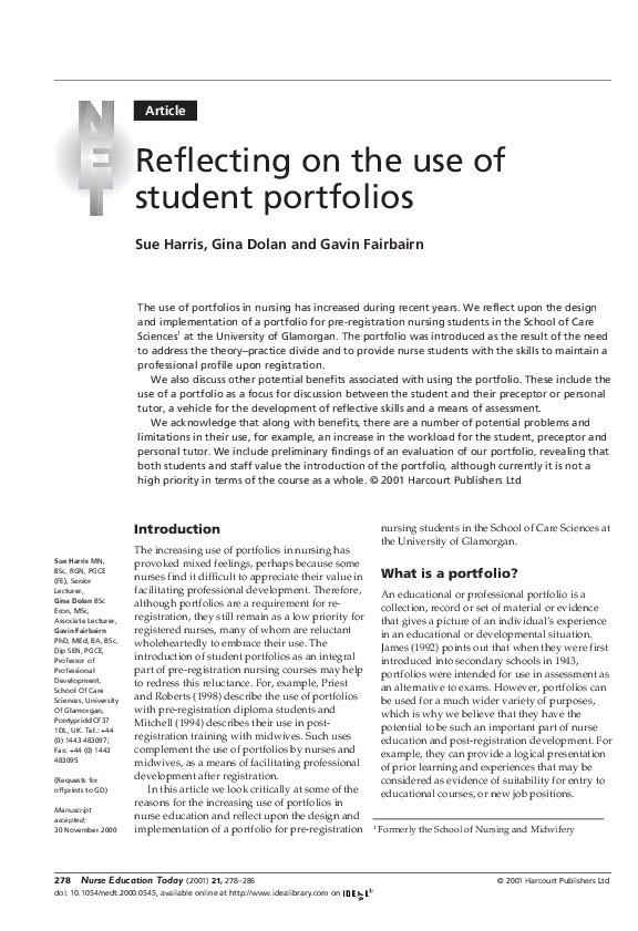 (PDF) Reflecting on the use of student portfolios