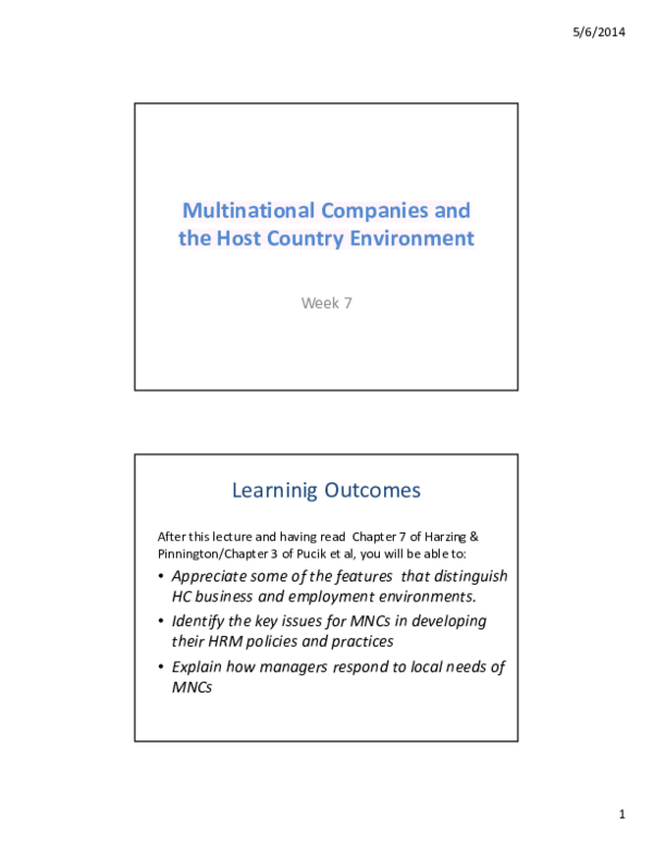 (PDF) Multinational Companies and the Host Country Environment