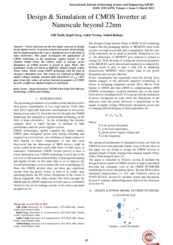 Design & Simulation of CMOS Inverter at Nanoscale beyond 22nm