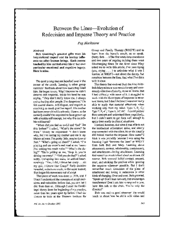 (PDF) Between the Lines -- Evolution of Redecision and Impasse Theory ...