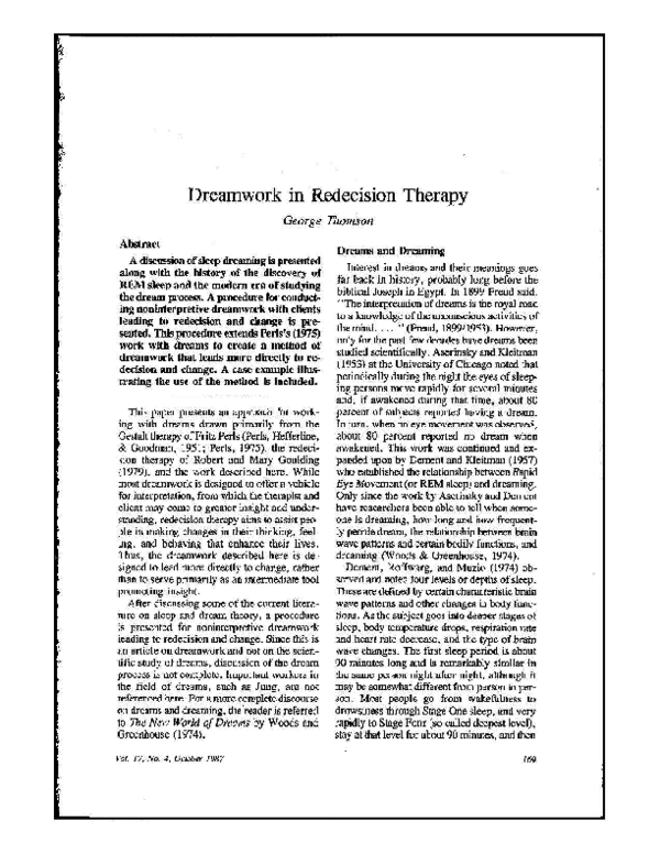 Dreamwork in Redecision Therapy