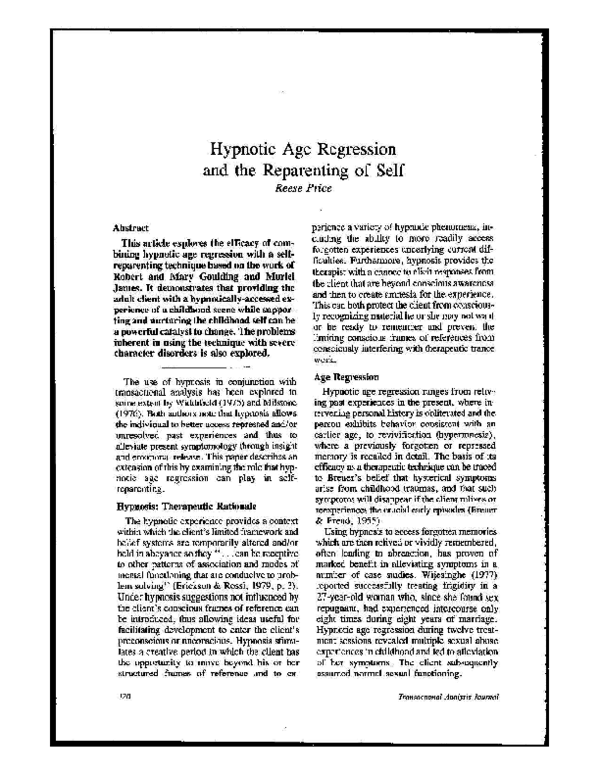 (PDF) Hypnotic Age Regression and the Reparenting of Self
