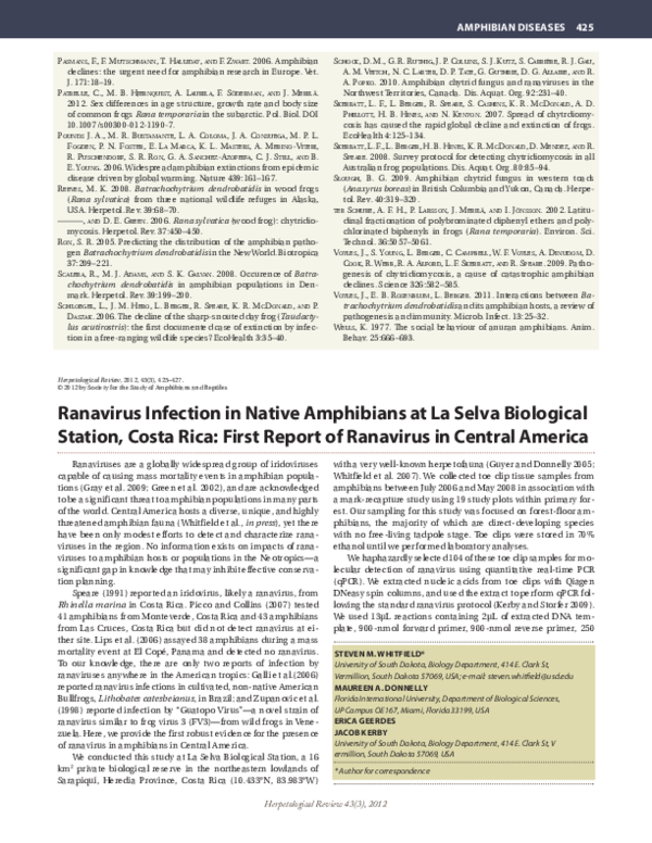 (PDF) Ranavirus infection in native amphibians at La Selva Biological ...