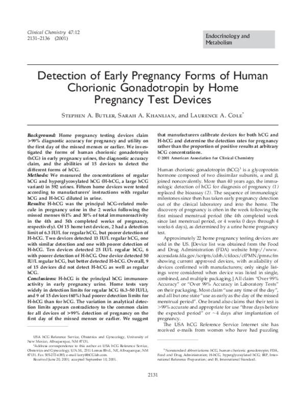 (PDF) Detection of Early Pregnancy Forms of Human Chorionic ...