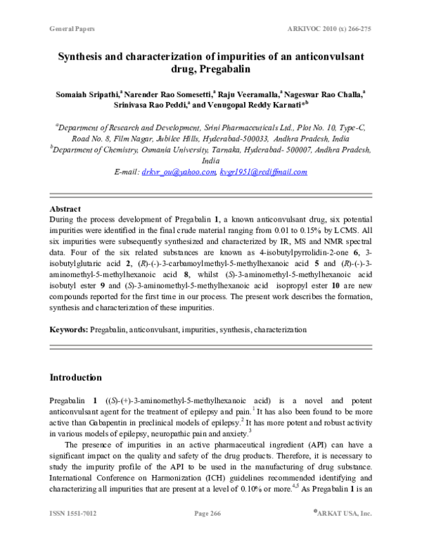 (PDF) Pregabalin impurities