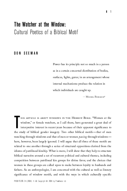 (PDF) The Watcher at the Window: Cultural Poetics of a Biblical Motif