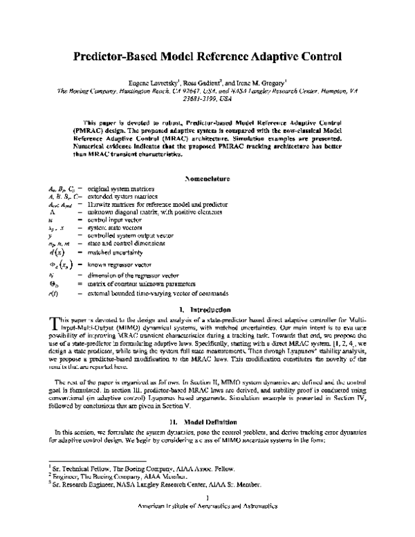 (PDF) Predictor-Based Model Reference Adaptive Control