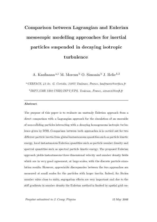 (PDF) Comparison between Lagrangian and Eulerian mesoscopic modelling approaches for inertial ...