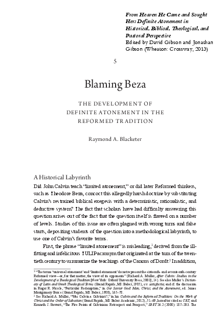 (PDF) Blaming Beza: The Development of Definite Atonement in the ...