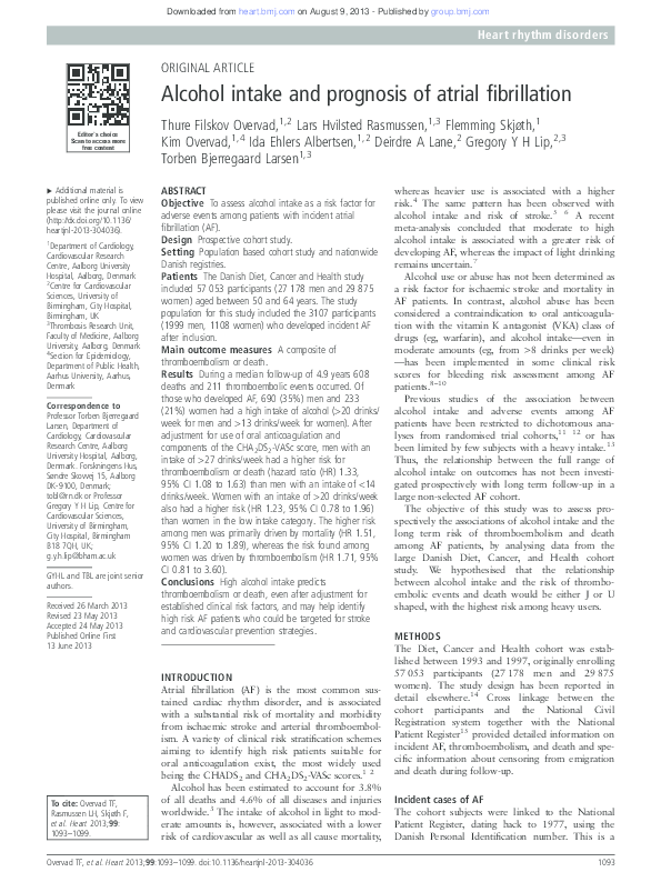 (PDF) Alcohol intake and prognosis of atrial fibrillation