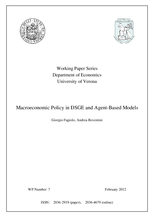 Pdf Macroeconomic Policy In Dsge And Agent Based Models Leonardo