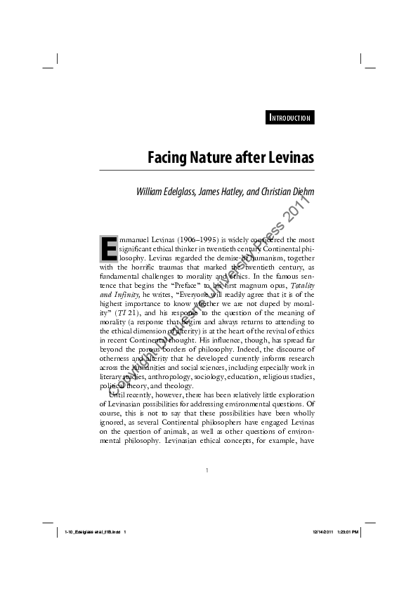 (PDF) Facing Nature After Levinas, with Chris Diehm and James Hatley