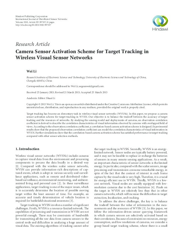 (PDF) Optimized Camera Activation for Target Tracking