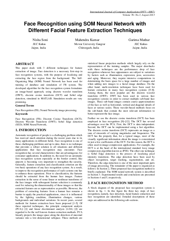 (PDF) Face Recognition using SOM Neural Network with Different Facial Feature Extraction Techniques