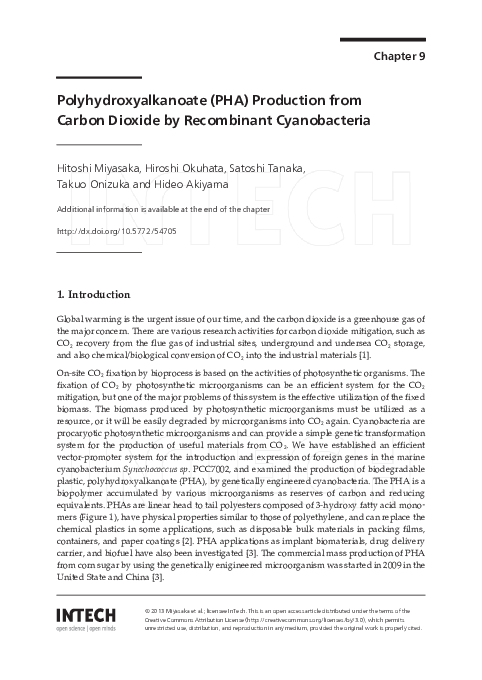 (PDF) Polyhydroxyalkanoate (PHA) Production from Carbon Dioxide by Recombinant Cyanobacteria