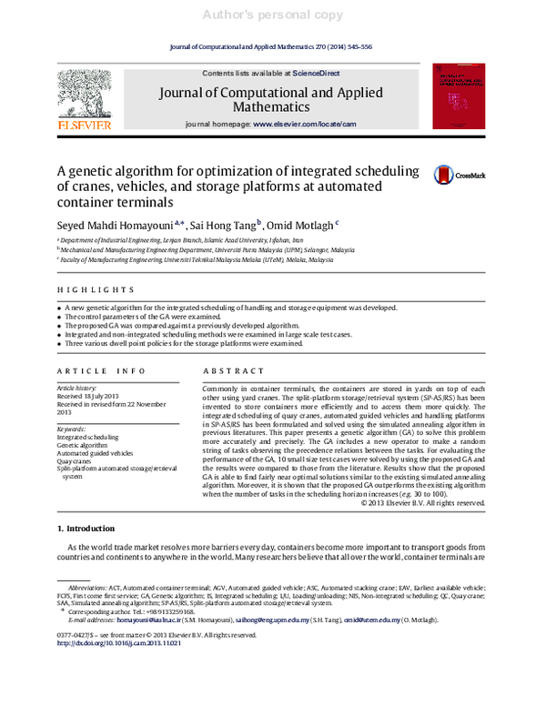(PDF) A genetic algorithm for optimization of integrated scheduling of cranes, vehicles, and ...