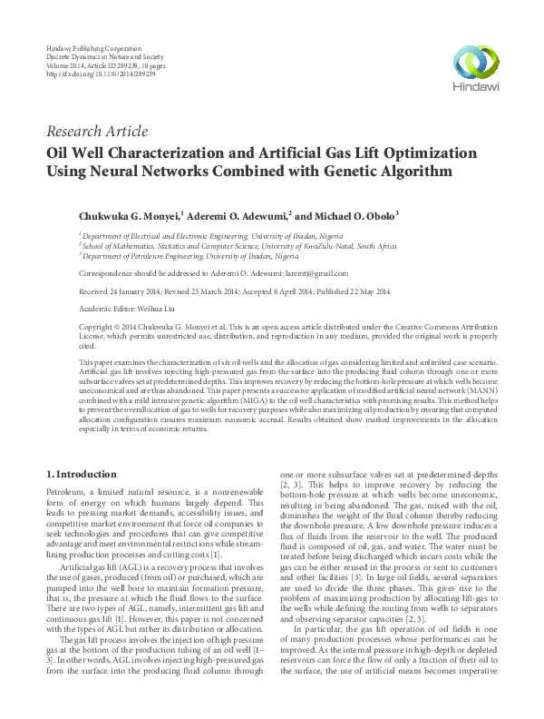 (PDF) Oil Well Characterization and Artificial Gas Lift Optimization Using Neural Networks ...