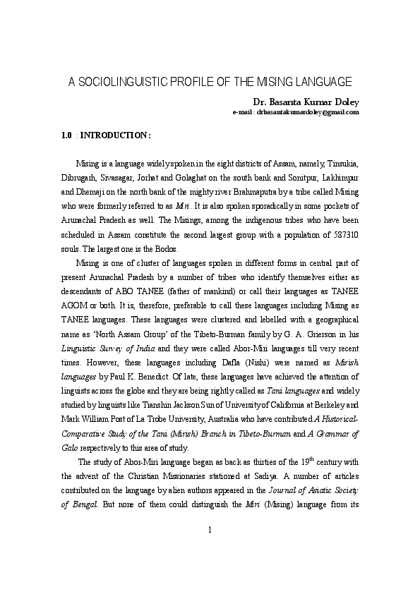 (PDF) A SOCIOLINGUISTIC PROFILE OF THE MISING LANGUAGE