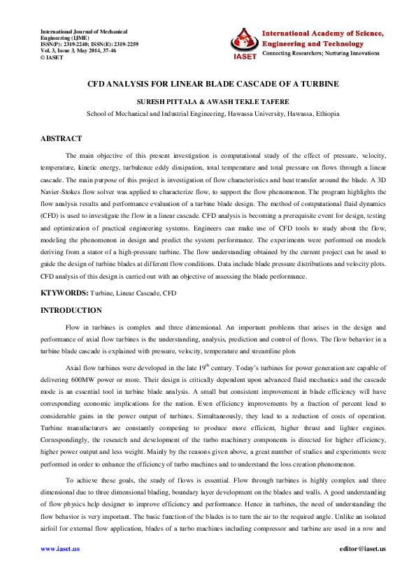 Pdf Analisys For Linear Blade Cascade Of A Turbine
