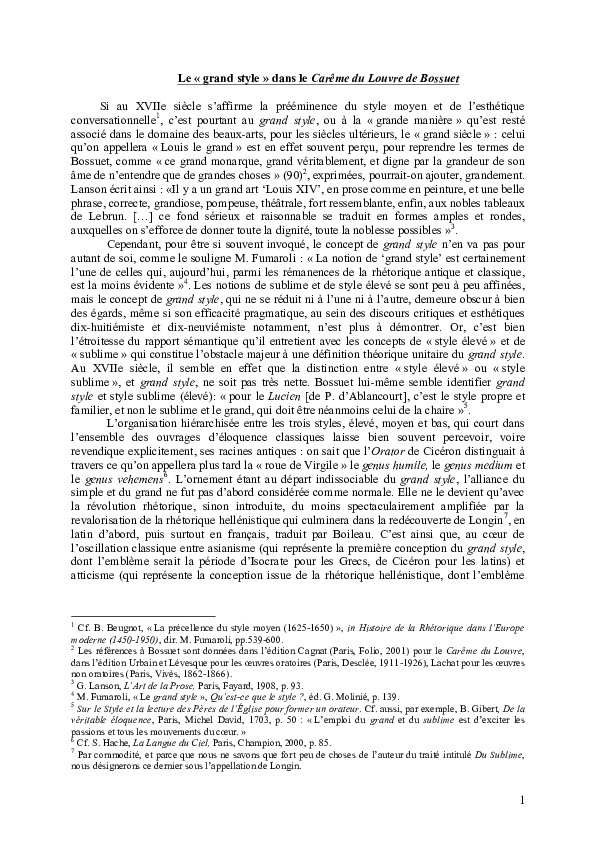 « Le grand style dans le Carême du Louvre de Bossuet », Lectures des ...