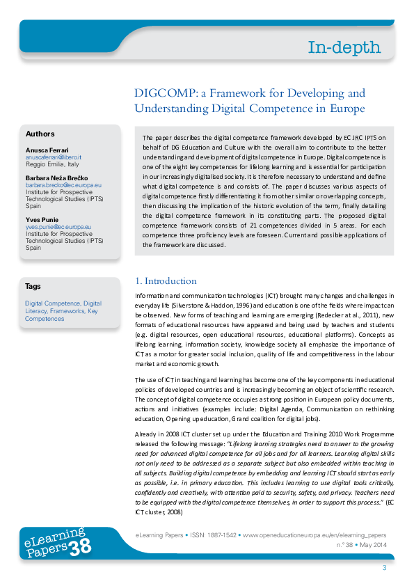 (PDF) DIGCOMP: a Framework for Developing and Understanding Digital ...