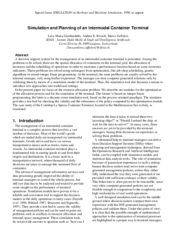Pdf Simulation And Planning Of An Intermodal Container Terminal