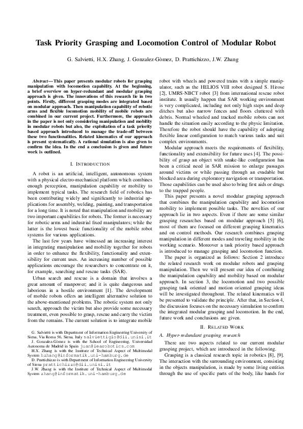 (PDF) Task priority grasping and locomotion control of modular robot