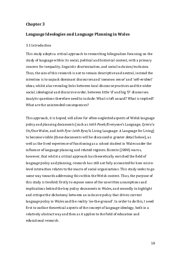 (PDF) Language Ideologies and Language Planning in Wales