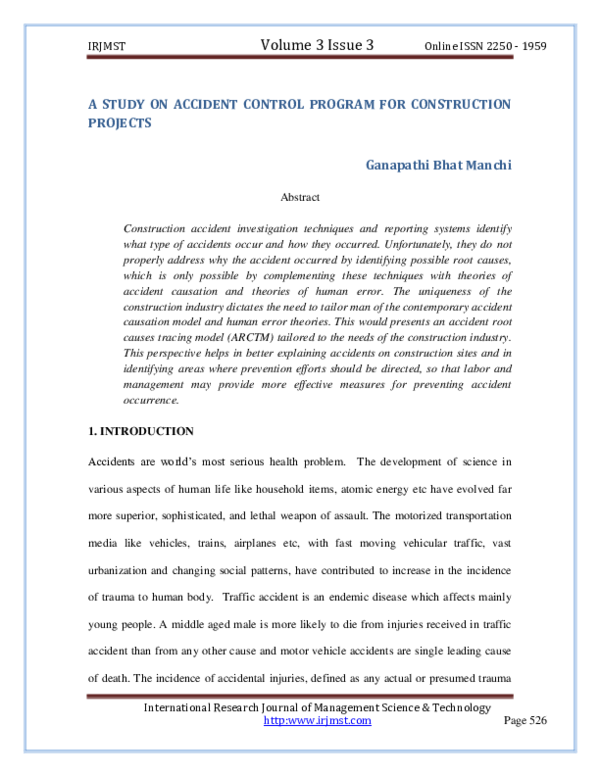 (PDF) A STUDY ON ACCIDENT CONTROL PROGRAM FOR CONSTRUCTION PROJECTS