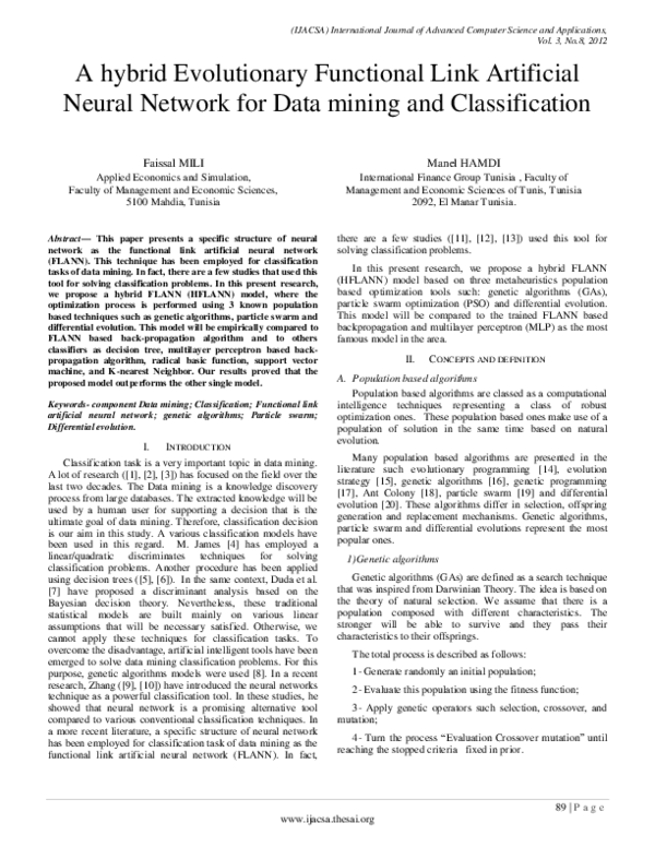 Pdf A Hybrid Evolutionary Functional Link Artificial Neural Network For Data Mining And