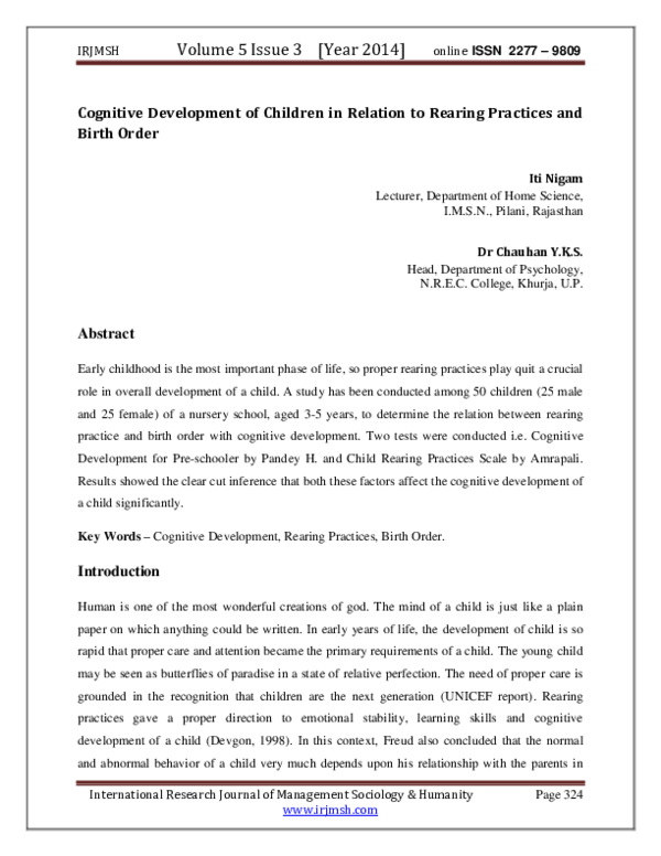 (PDF) Cognitive Development of Children in Relation to Rearing ...