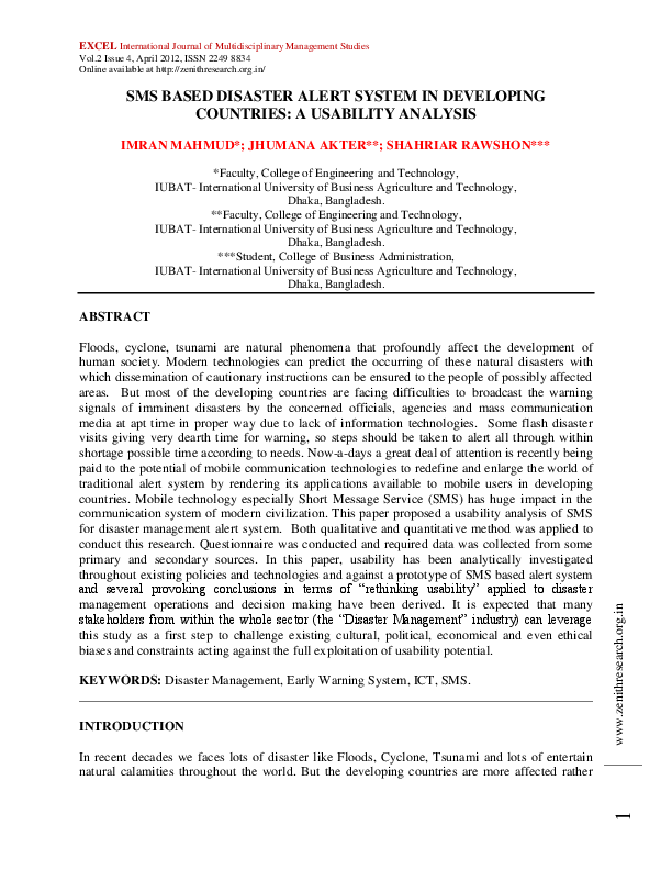 (PDF) SMS BASED DISASTER ALERT SYSTEM IN DEVELOPING COUNTRIES: A ...