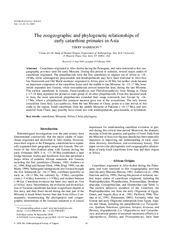 2005 Harrison - early catarrhine primates in Asia
