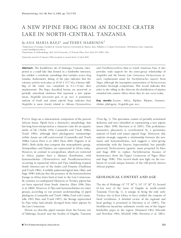2005 Baez & Harrison - Eocene pipine frog from Tanzania