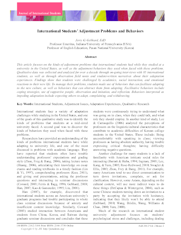 (PDF) International Students' Adjustment Problems and Behaviors