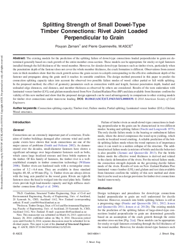 Splitting strength of small-dowel-type timber connections: Rivet joint ...