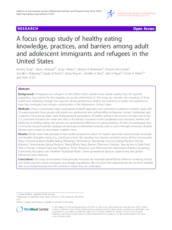 (PDF) A focus group study of healthy eating knowledge, practices, and ...