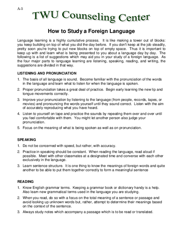 (PDF) A-5 How to Study A Foreign Language