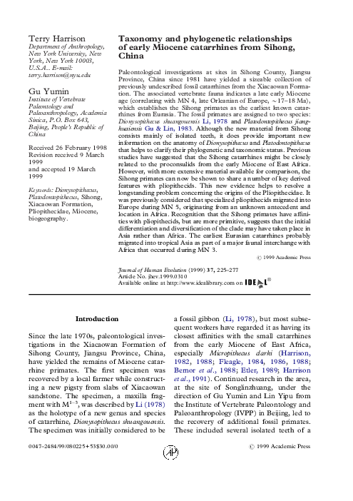 1999 Harrison & Gu - Early Miocene catarrhines from Sihong, China