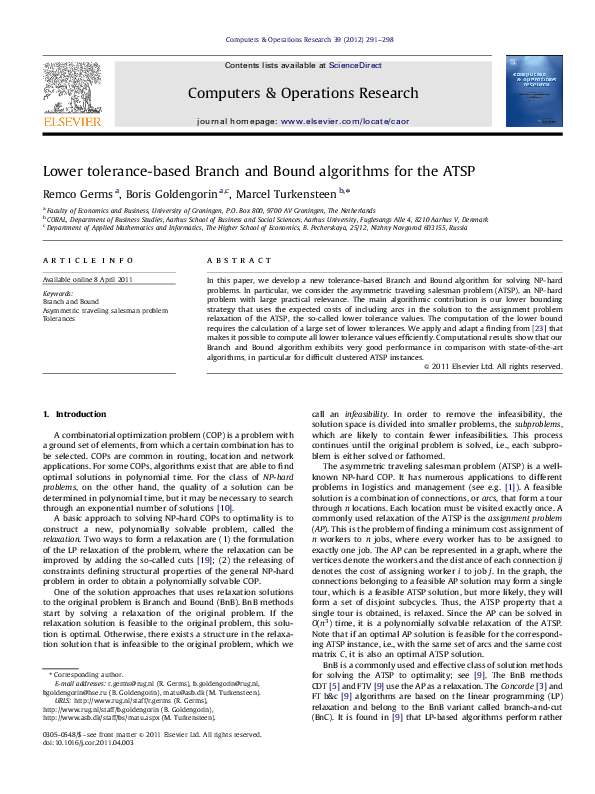 Lower tolerance-based Branch and Bound algorithms for the ATSP Lower tolerance-based Branch and Bound algorithms for the ATSP