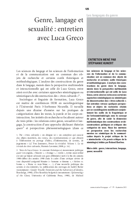 (PDF) Genre, langage et sexualité : entretien avec Luca Greco