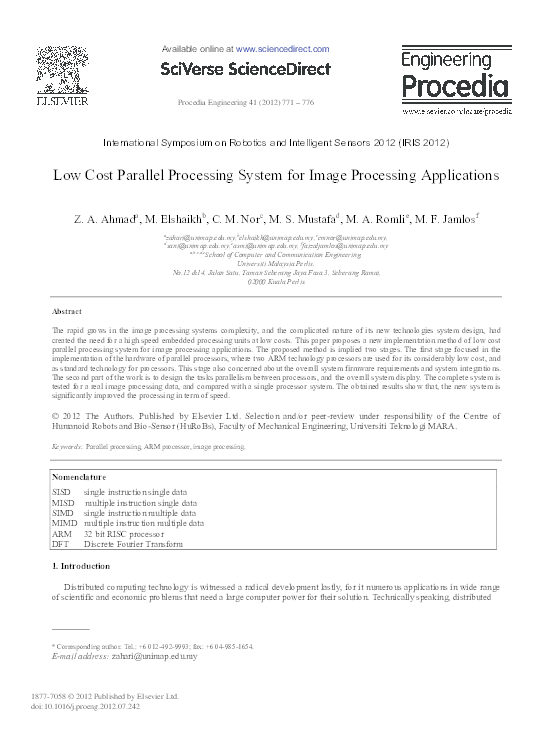 Pdf Low Cost Parallel Processing System For Image Processing
