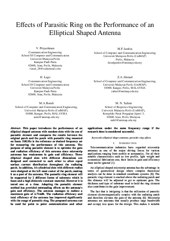 (PDF) Effects of Parasitic Ring on the Performance of an Elliptical ...