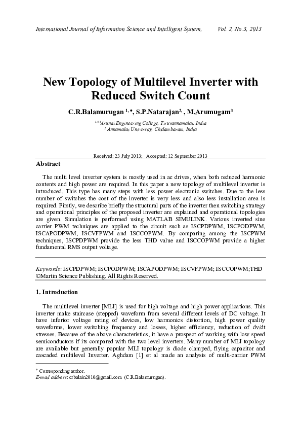 (PDF) New Topology of Multilevel Inverter with Reduced Switch Count