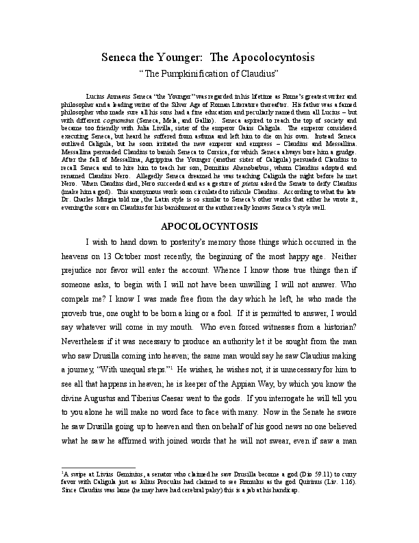 (DOC) Seneca: Apocolocyntosis (Pumpinification of Claudius ...
