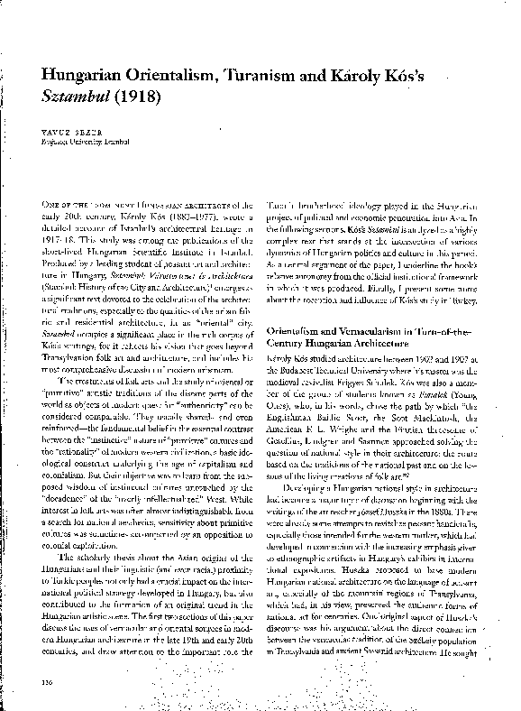 (PDF) Yavuz Sezer, "Hungarian Orientalism, Turanism and Karoly Kos's ...